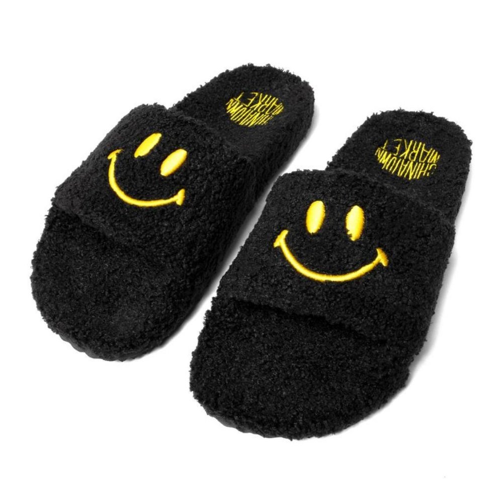 Chinatown Market 'Smiley' Black Sherpa Slides Shearli… - Gem